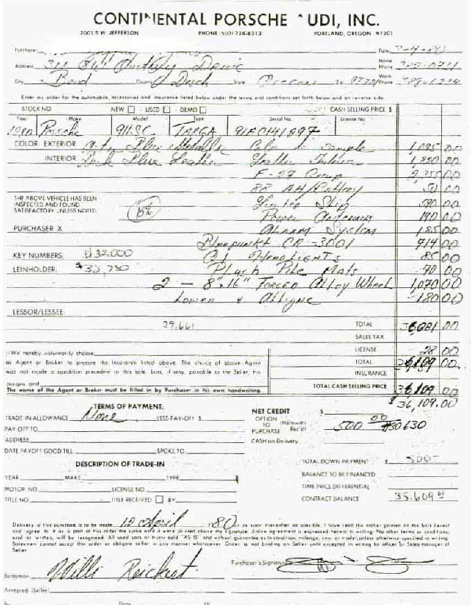 1980 original purchase order? - Pelican Parts Forums