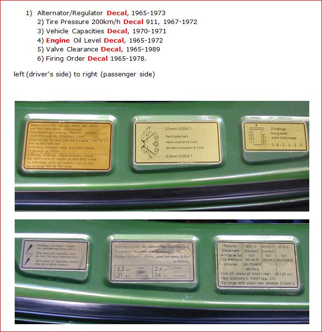 71 engine compartment stickers - Pelican Parts Forums